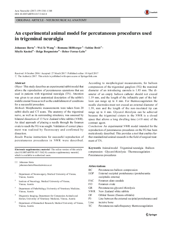 (PDF) Rabbit Model for Percutaneous TN Procedures