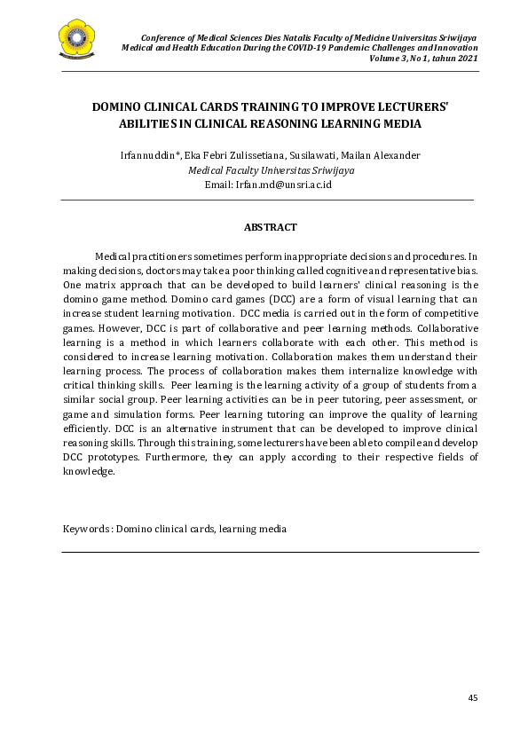 (PDF) Domino Clinical Cards Training to Improve Lecturers' Abilities in ...