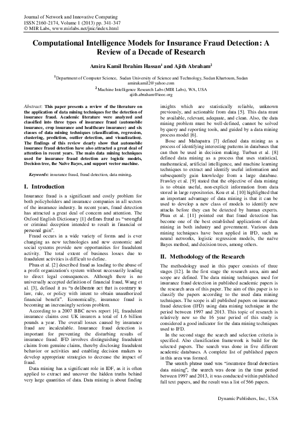 (PDF) Computational Intelligence Models for Insurance Fraud Detection : A Review of a Decade of ...