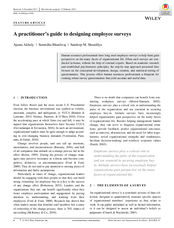 (PDF) A practitioner's guide to designing employee surveys