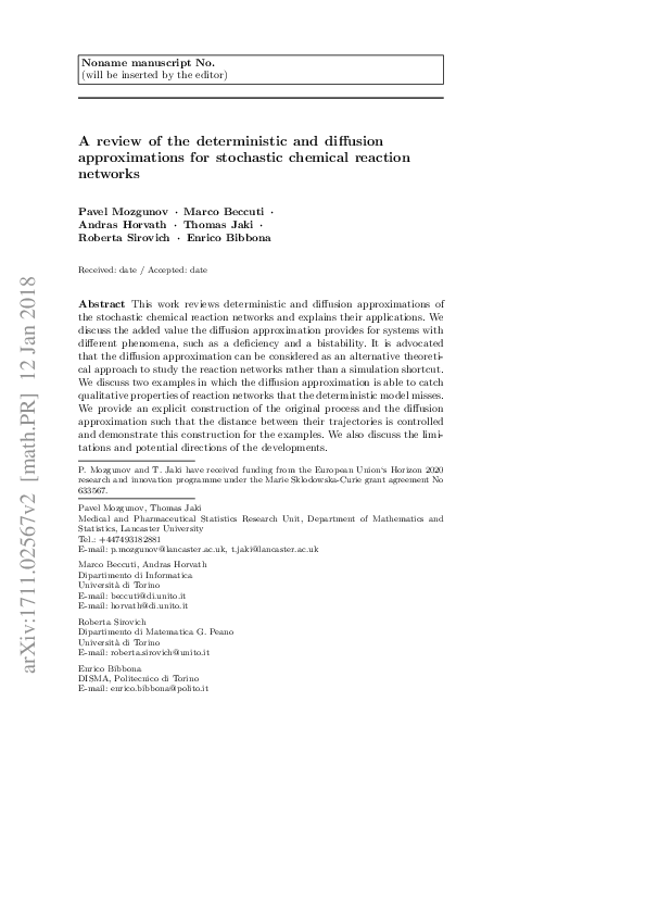 (PDF) A review of the deterministic and diffusion approximations for stochastic chemical ...