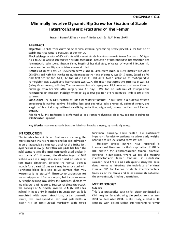 (PDF) Minimally Invasive Dynamic Hip Screw for Fixation of Stable ...
