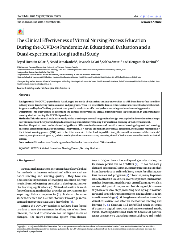 (PDF) The Clinical Effectiveness of Virtual Nursing Process Education During the COVID-19 ...