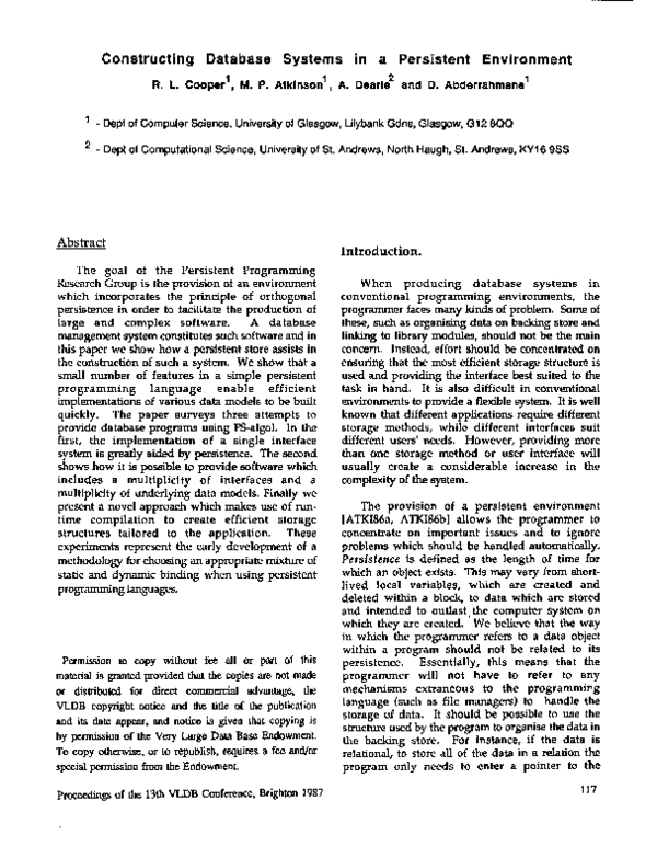 (PDF) Constructing Database Systems in a Persistent Environment