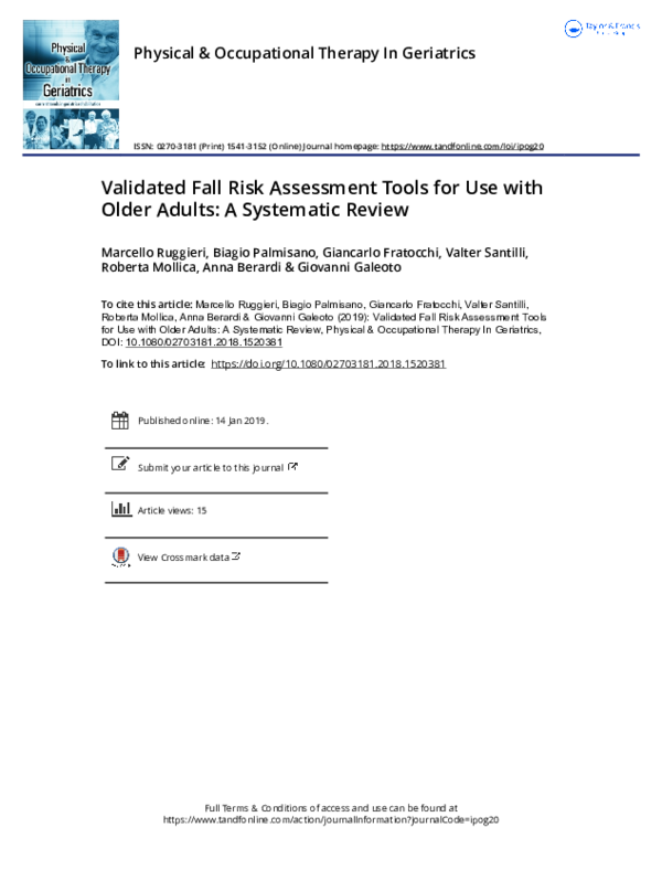 (PDF) Validated Fall Risk Assessment Tools for Use with Older Adults: A ...
