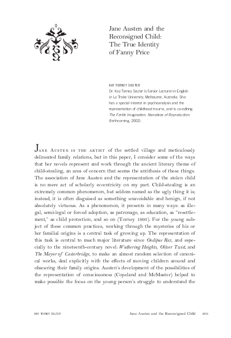 (PDF) Jane Austen and the Reconsigned Child: The True Identity of Fanny ...