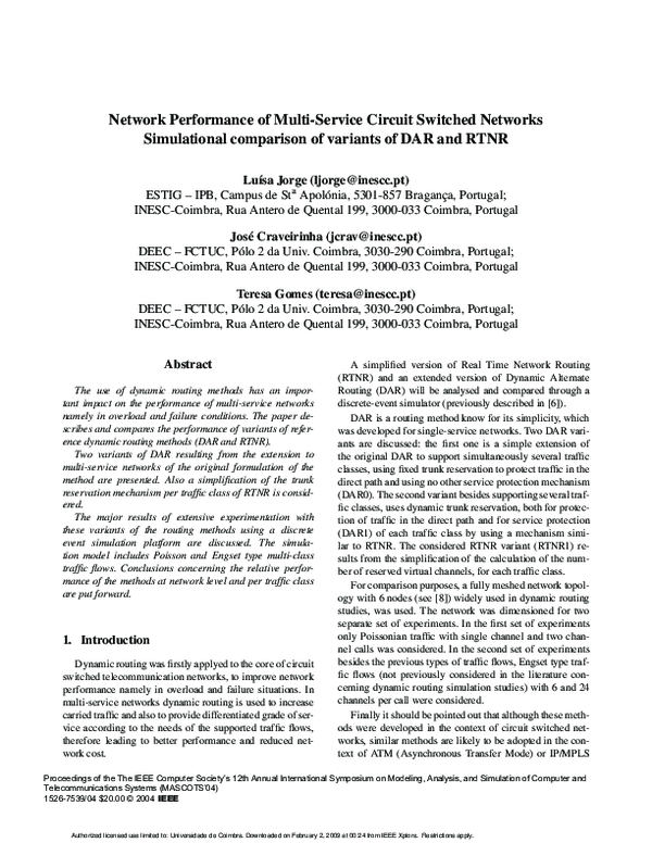 (PDF) Network performance of multi-service circuit switched networks simulational comparison of ...