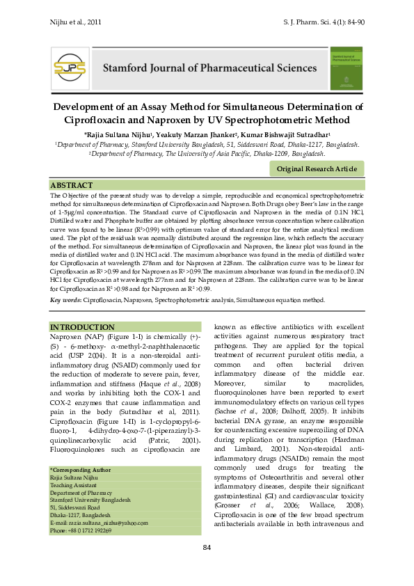 (PDF) Development of an Assay Method for Simultaneous Determination of Ciprofloxacin and ...