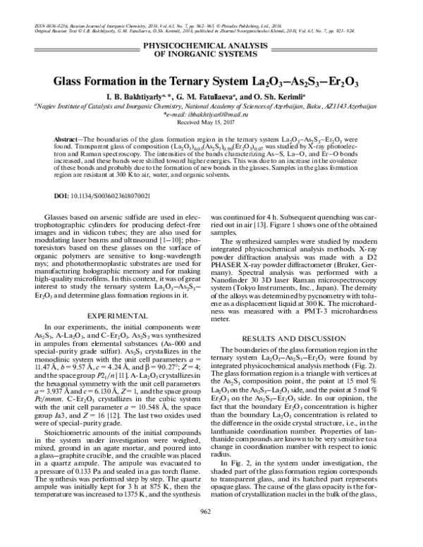 (PDF) Glass Formation in the Ternary System La2O3–As2S3–Er2O3