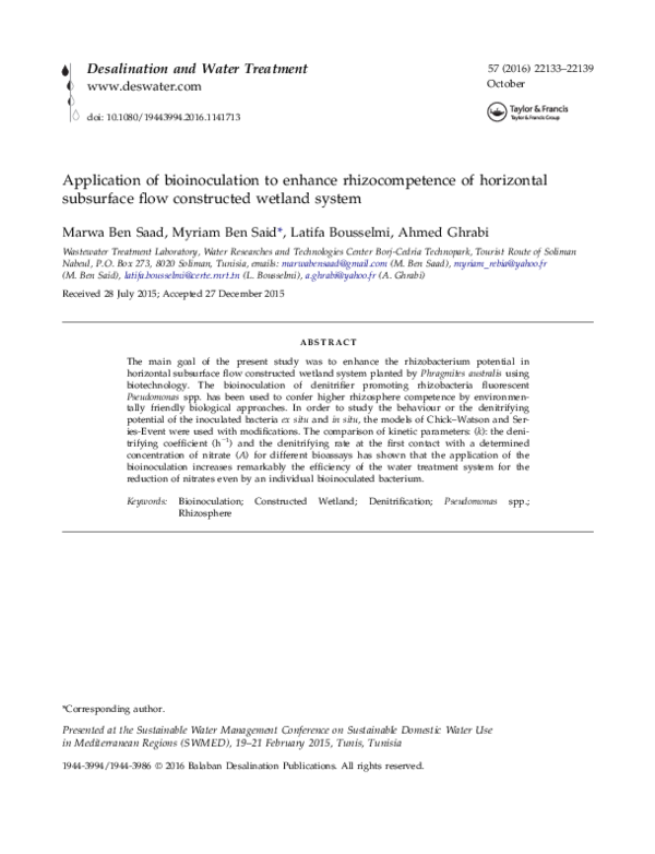 (PDF) Application of bioinoculation to enhance rhizocompetence of horizontal subsurface flow ...