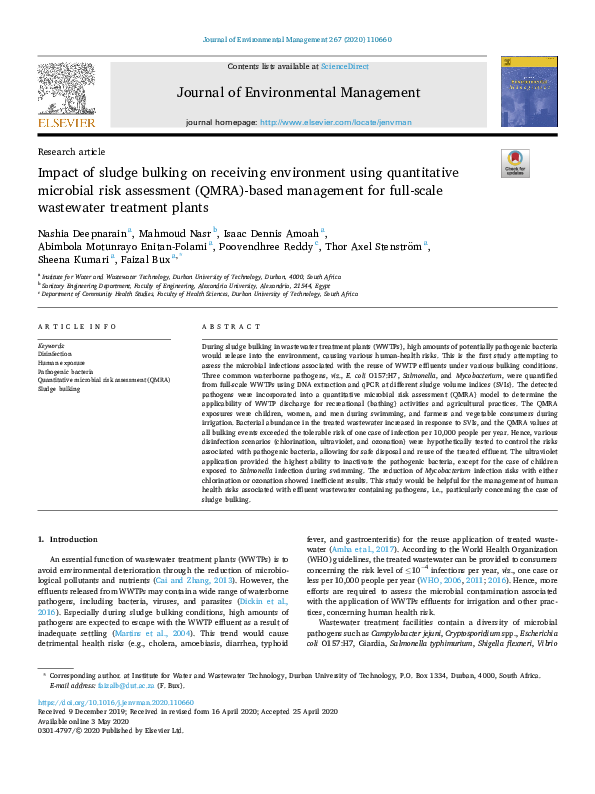 (PDF) Impact of sludge bulking on receiving environment using ...
