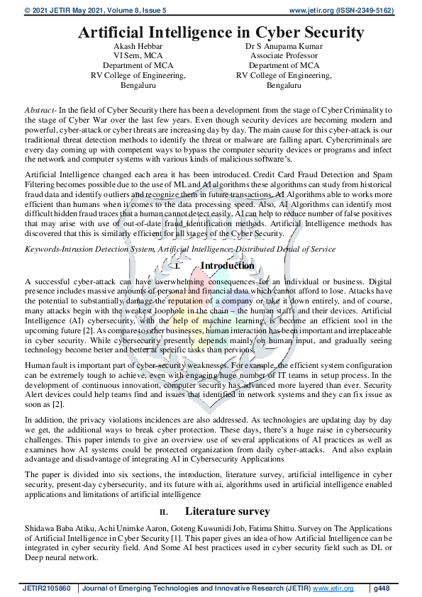 (PDF) Artificial Intelligence in Cyber Security