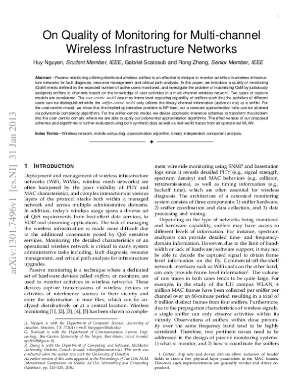 (PDF) On Quality of Monitoring for Multichannel Wireless Infrastructure Networks