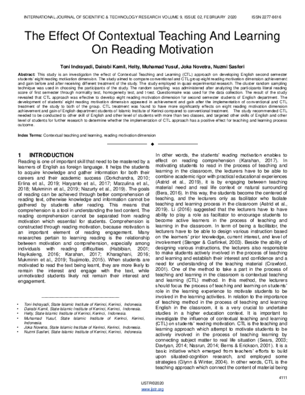 (PDF) The Effect Of Contextual Teaching And Learning On Reading Motivation