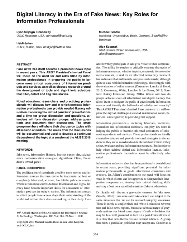 (PDF) Digital literacy in the era of fake news: Key roles for ...