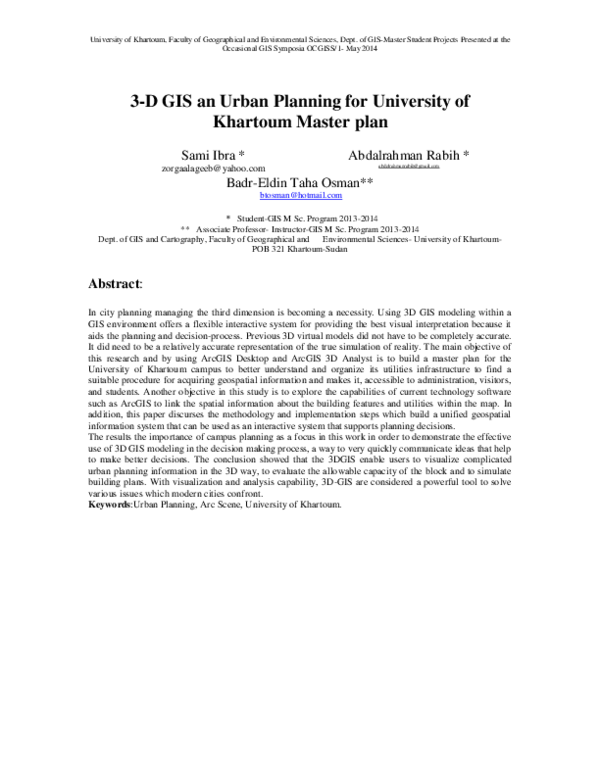(PDF) 3-D GIS an Urban Planning for University of Khartoum Master plan