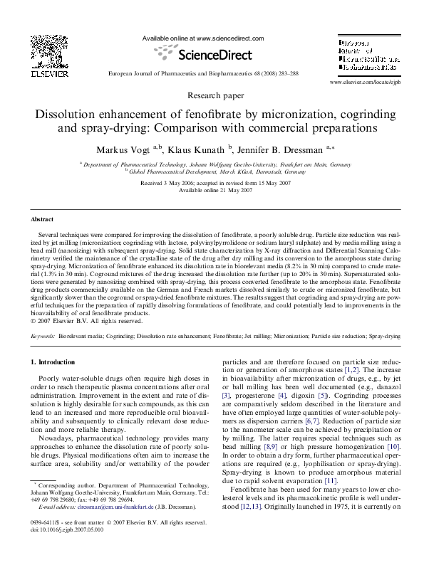(PDF) Dissolution enhancement of fenofibrate by micronization ...