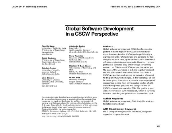 (PDF) Global software development in a CSCW perspective