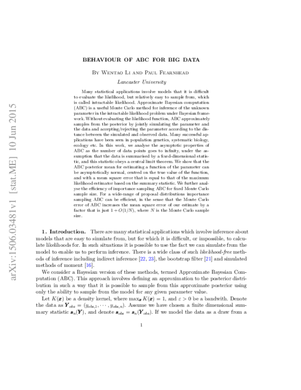(PDF) Behaviour of ABC for Big Data | Paul Fearnhead - Academia.edu
