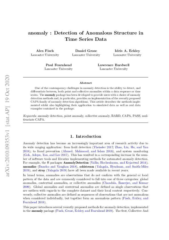(PDF) anomaly: Detection of Anomalous Structure in Time Series Data