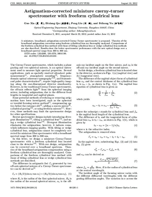 (PDF) Astigmatism-corrected miniature czerny-turner spectrometer with ...