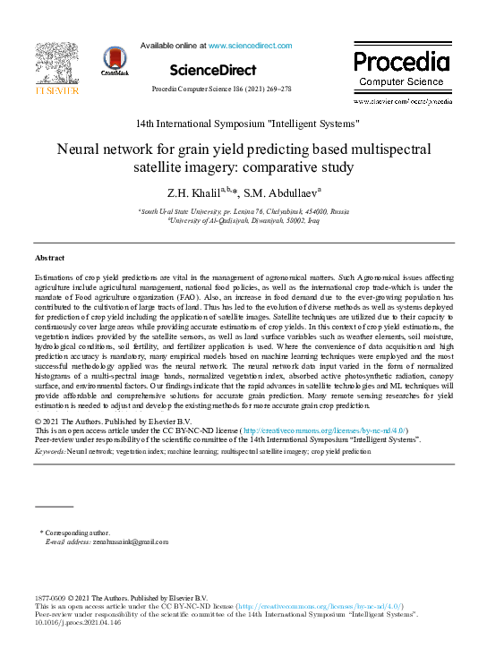 (PDF) Neural network for grain yield predicting based multispectral satellite imagery ...
