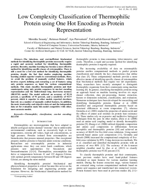 (PDF) Low Complexity Classification of Thermophilic Protein using One Hot Encoding as Protein ...