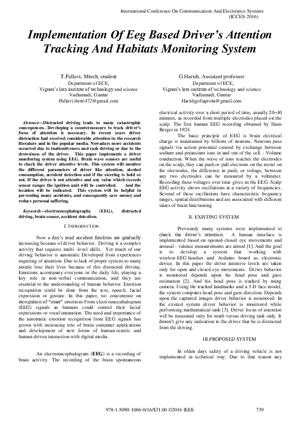 (PDF) Implementation of EEG based driver's attention tracking and habitats monitoring system