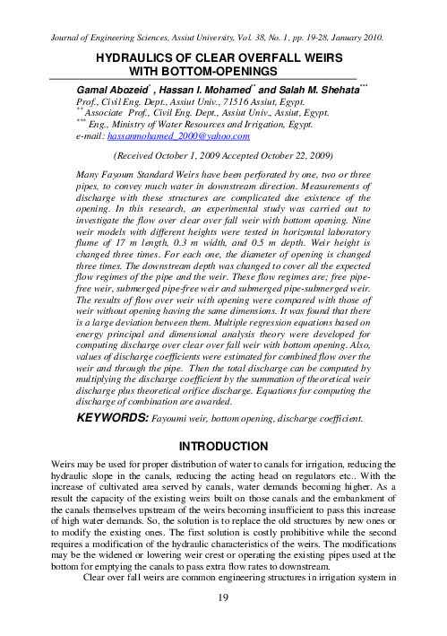 (PDF) Hydraulics of Clear Overfall Weirs with Bottom-Openings