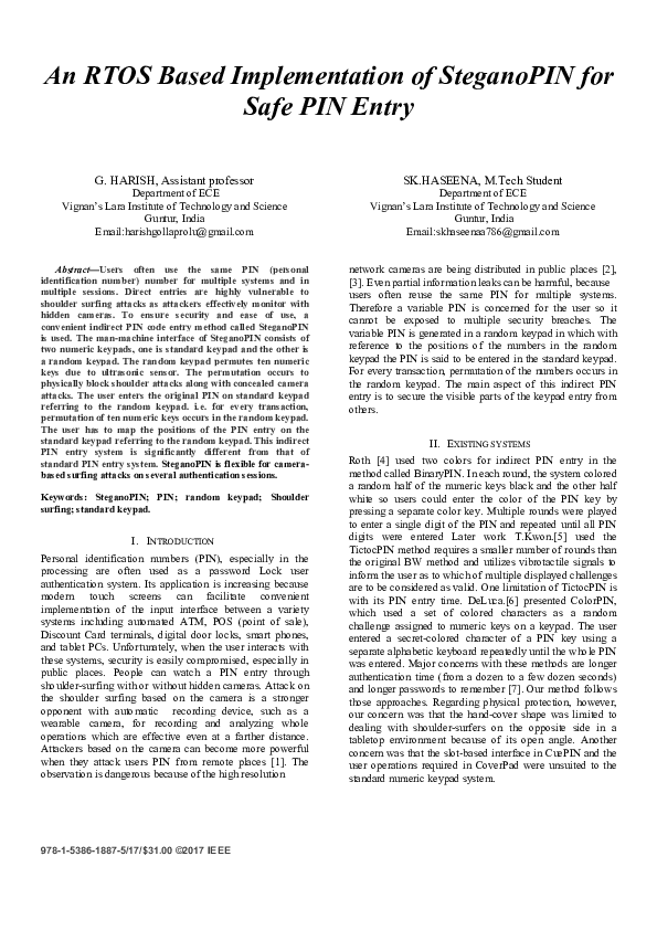 (PDF) An RTOS based implementation of SteganoPIN for safe PIN entry