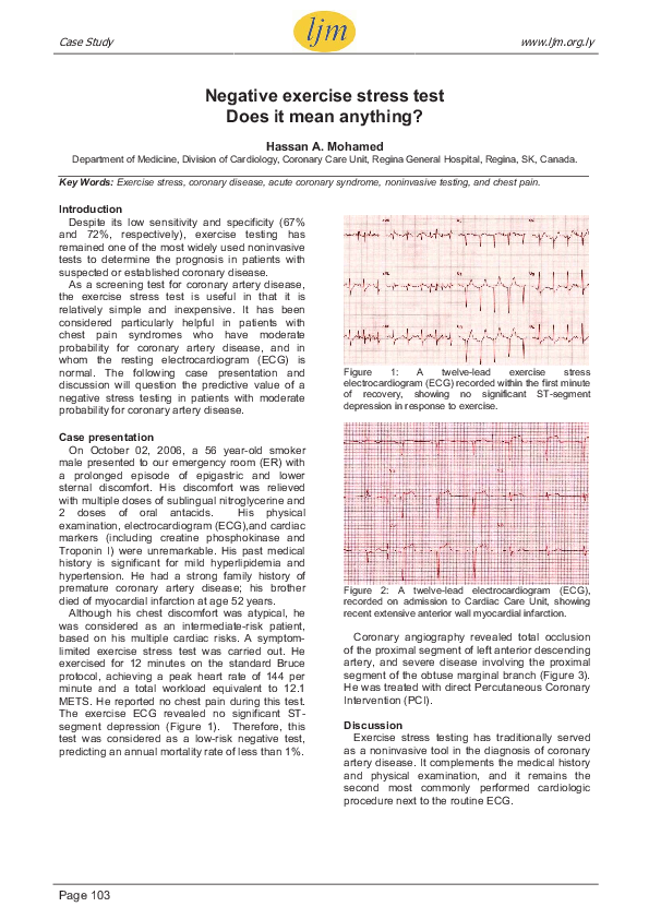 (PDF) Negative exercise stress test Does it mean anything?