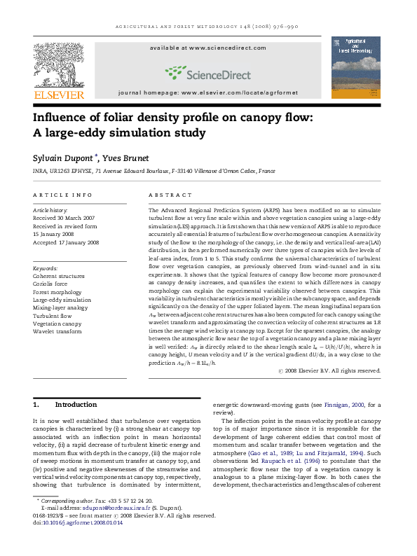 (PDF) Influence of foliar density profile on canopy flow: A large-eddy ...