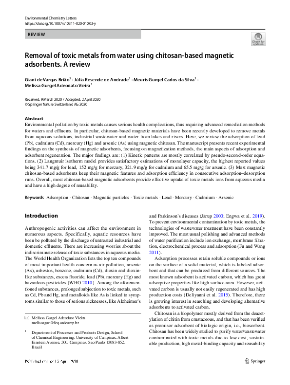 (PDF) Removal of toxic metals from water using chitosan-based magnetic ...