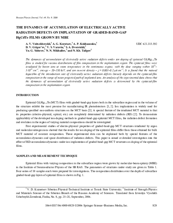 (PDF) The dynamics of accumulation of electrically active radiation defects on implantation of ...