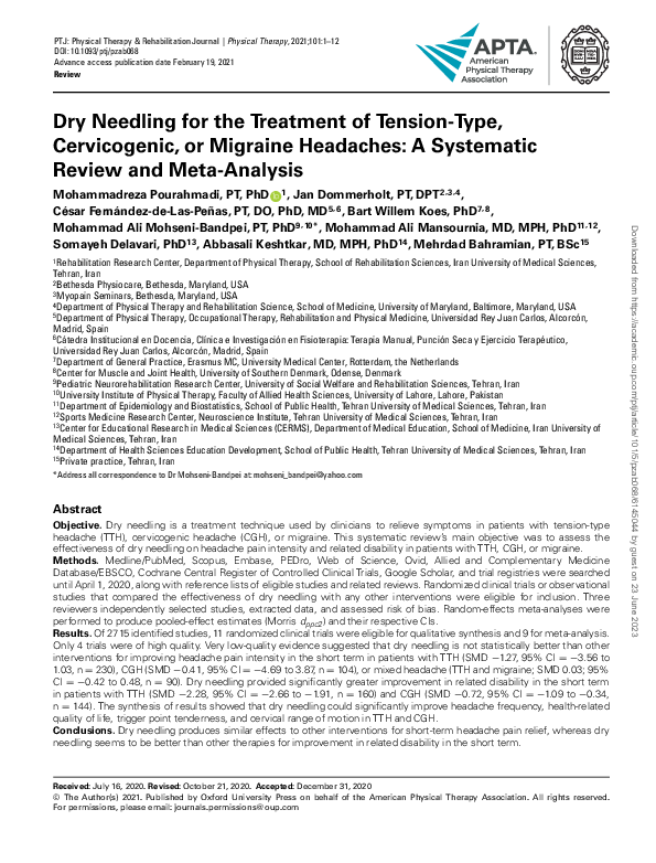 (PDF) Dry Needling for the Treatment of Tension-Type, Cervicogenic, or ...
