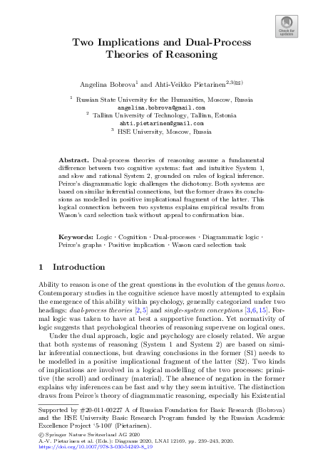 (PDF) Two Implications and Dual-Process Theories of Reasoning
