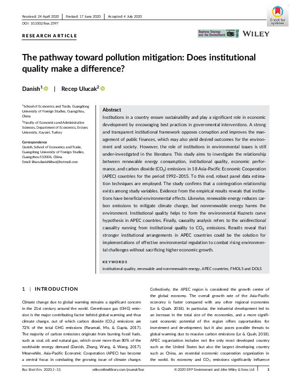 (PDF) The pathway toward pollution mitigation: Does institutional ...