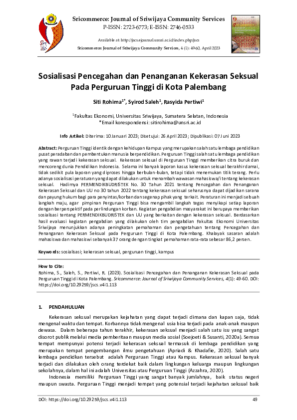 (PDF) Sosialisasi Pencegahan dan Penanganan Kekerasan Seksual Pada Perguruan Tinggi di Kota ...