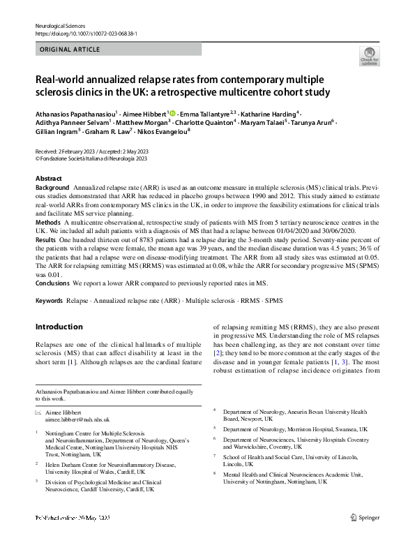 (PDF) Real-world annualized relapse rates from contemporary multiple ...