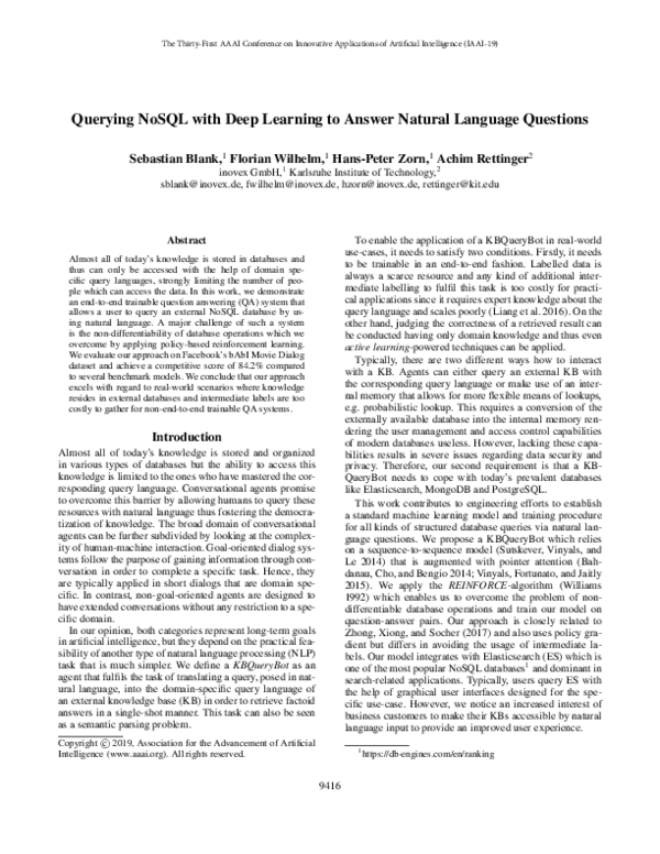 (PDF) Querying NoSQL with Deep Learning to Answer Natural Language Questions