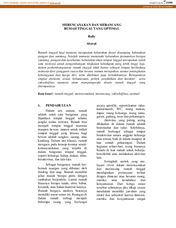 (PDF) Merencanakan Dan Merancang Rumah Tinggal Yang Optimal