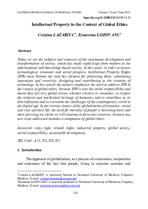 (PDF) Intellectual Property in the Context of Global Ethics