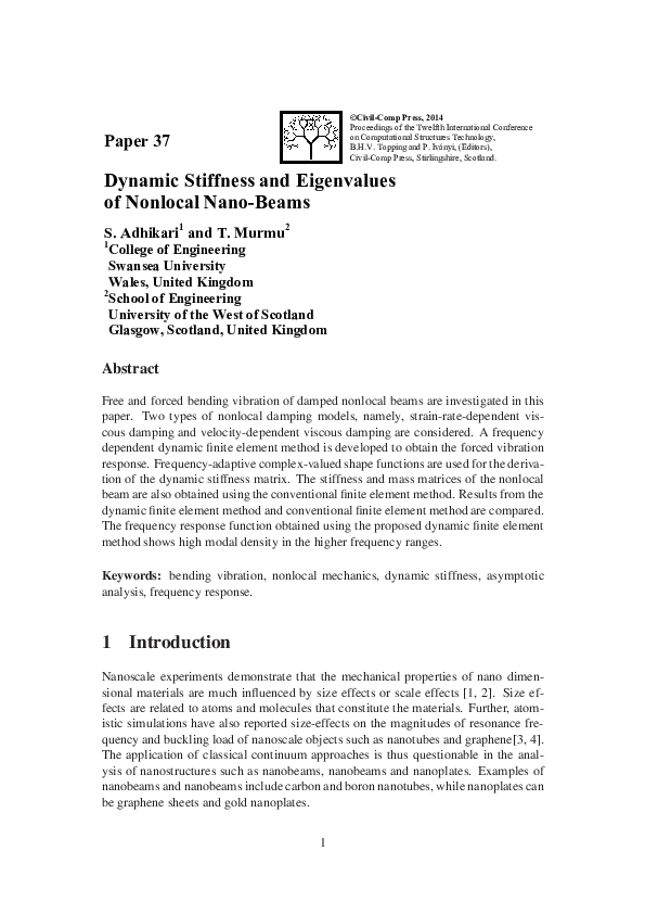 (PDF) Dynamic Stiffness and Eigenvalues of Nonlocal Nano-Beams
