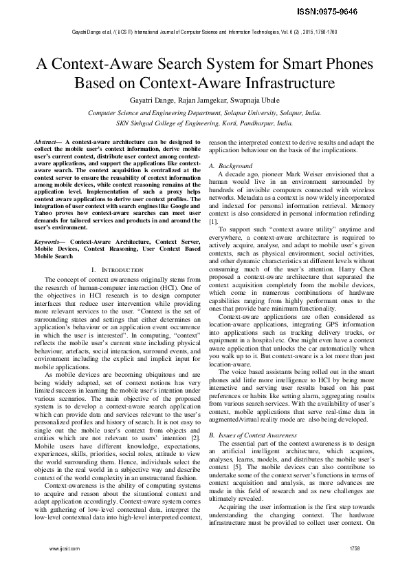 (PDF) A Context-Aware Search System for Smart Phones Based on Context-Aware Infrastructure ...