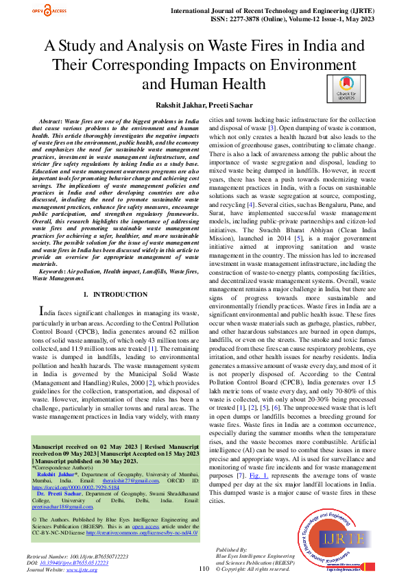(PDF) A Study and Analysis on Waste Fires in India and Their Corresponding Impacts on ...