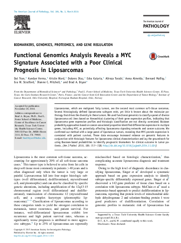 (PDF) Functional Genomics Analysis Reveals a MYC Signature Associated ...