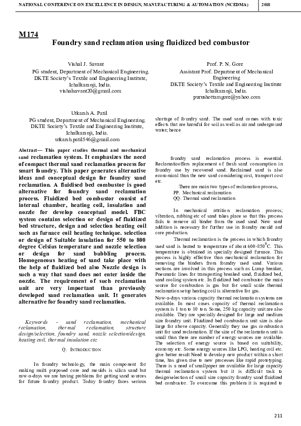(PDF) Foundry sand reclamation using fluidized bed combustor
