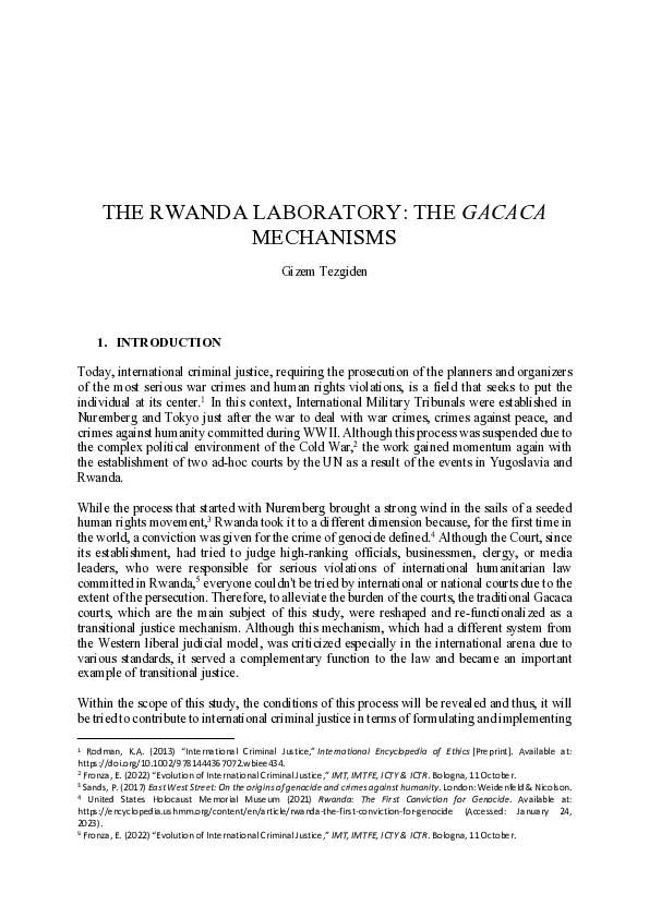 (PDF) THE RWANDA LABORATORY: THE GACACA MECHANISMS