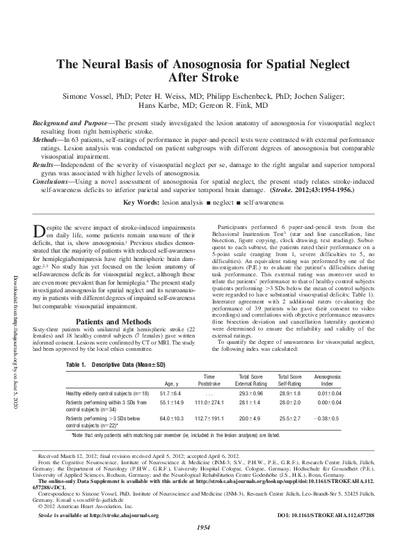 (PDF) The Neural Basis of Anosognosia for Spatial Neglect After Stroke