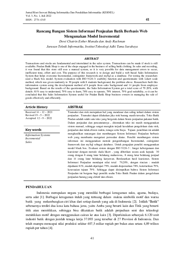 Pdf Rancang Bangun Sistem Informasi Penjualan Batik Berbasis Web Mengunakan Model Incremental